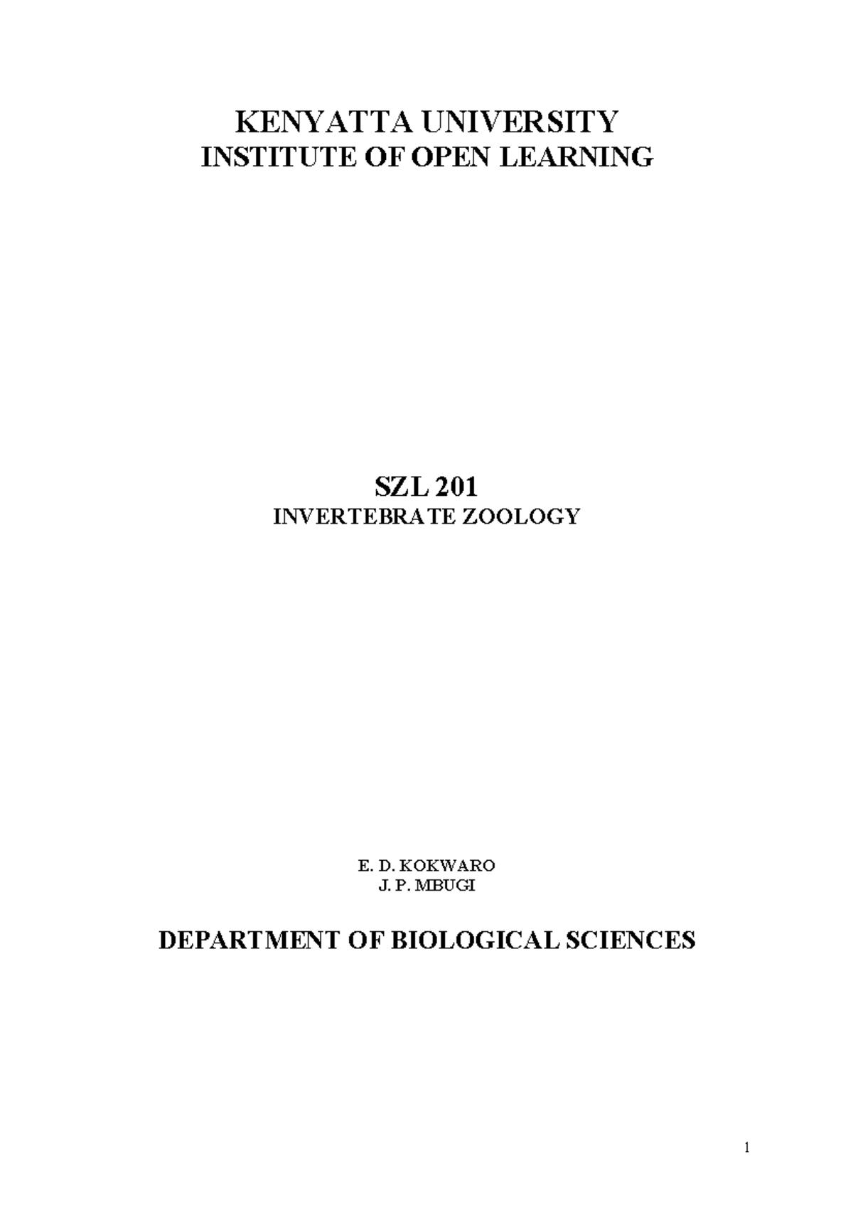 SZL 201 Invertebrate Zoology: Comprehensive Study Notes - Studocu