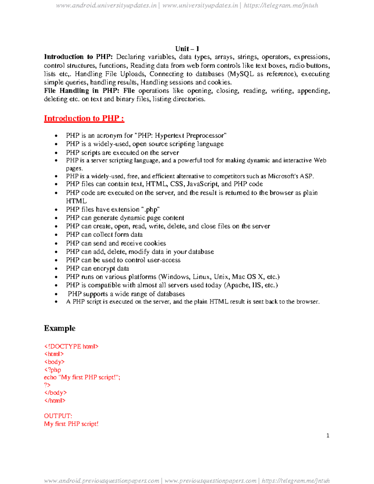 WT UNIT-I: Introduction to PHP - Variables, Data Types, and Functions - Studocu