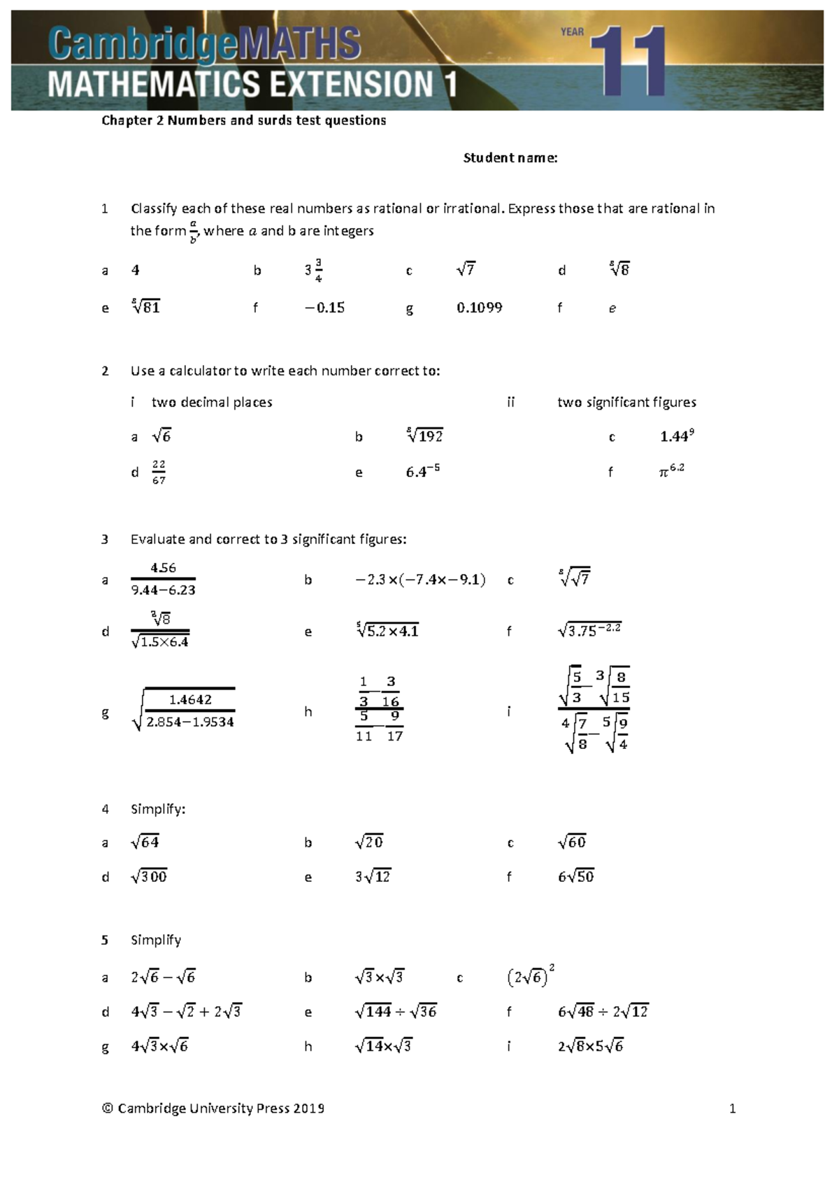 Chapter 2 Numbers and Surds Test Questions (Course Code: 2) - Studocu