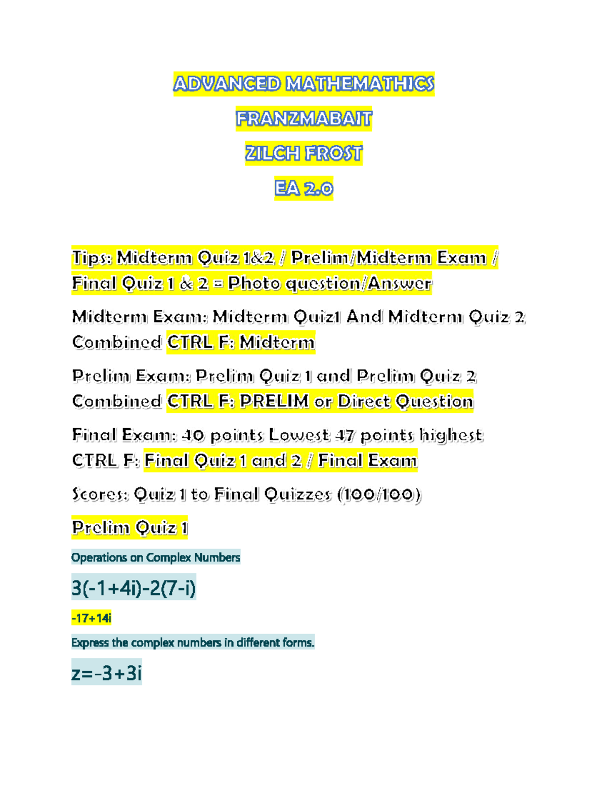 ADVANCED MATHEMATICS EA 2.0: Midterm & Final Exam Tips and Notes - Studocu