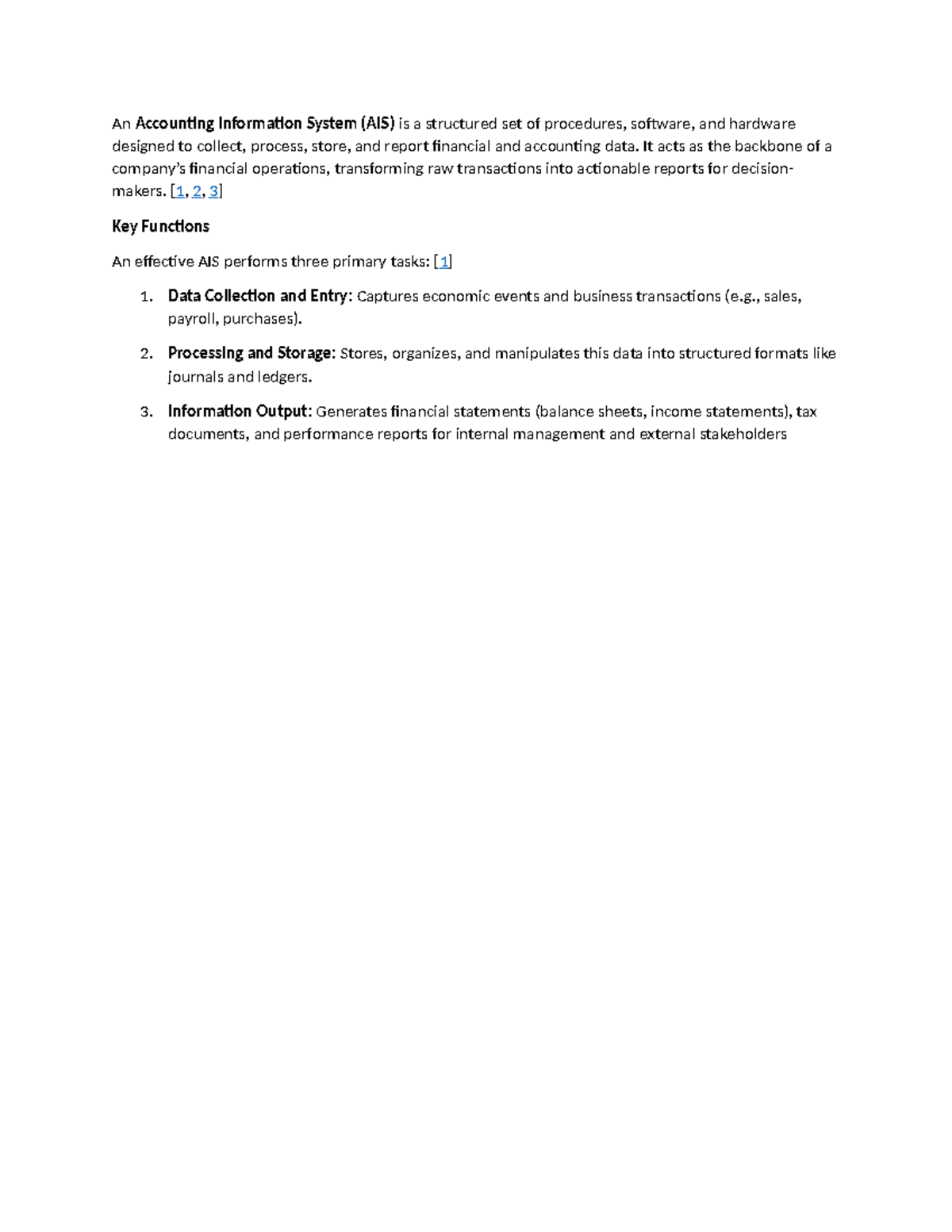 Key Functions of an Accounting Information System (AIS) - Studocu