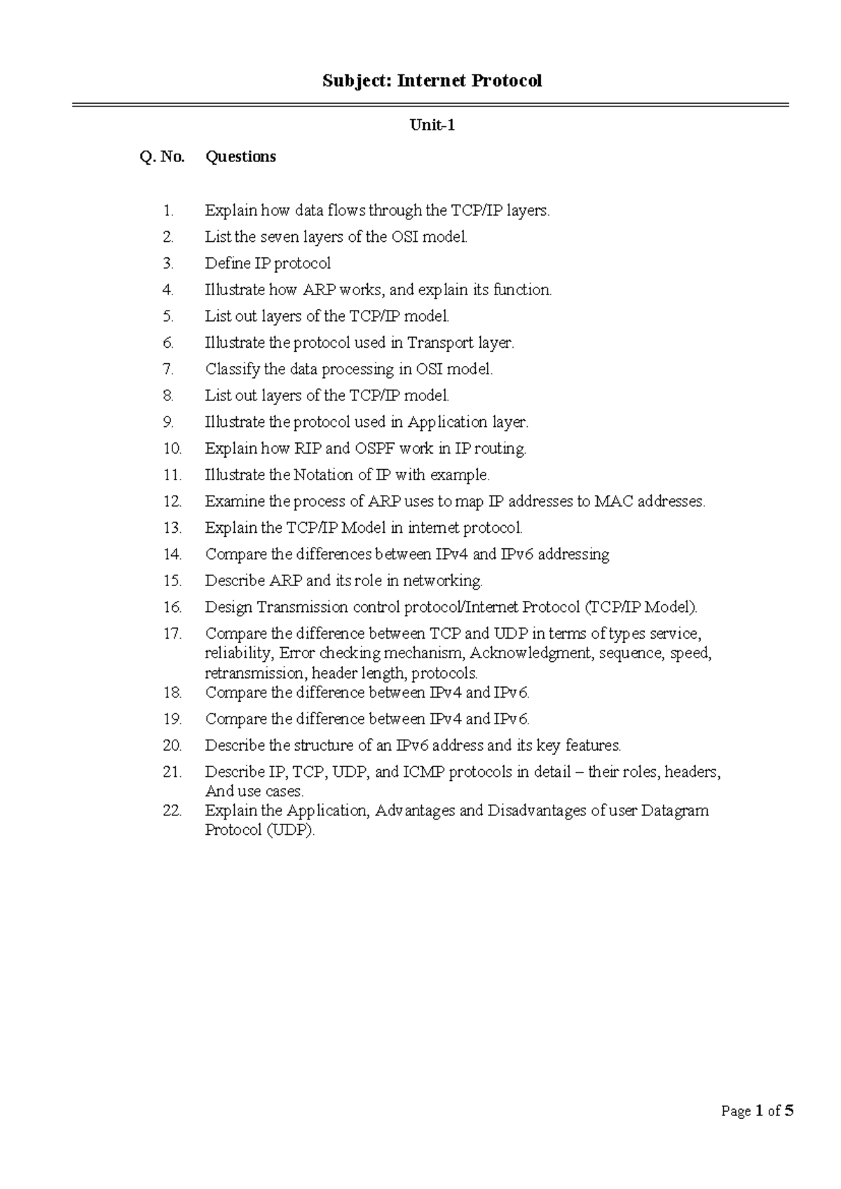 Question Bank for Internet Protocol (IP) - Comprehensive Study Guide ...