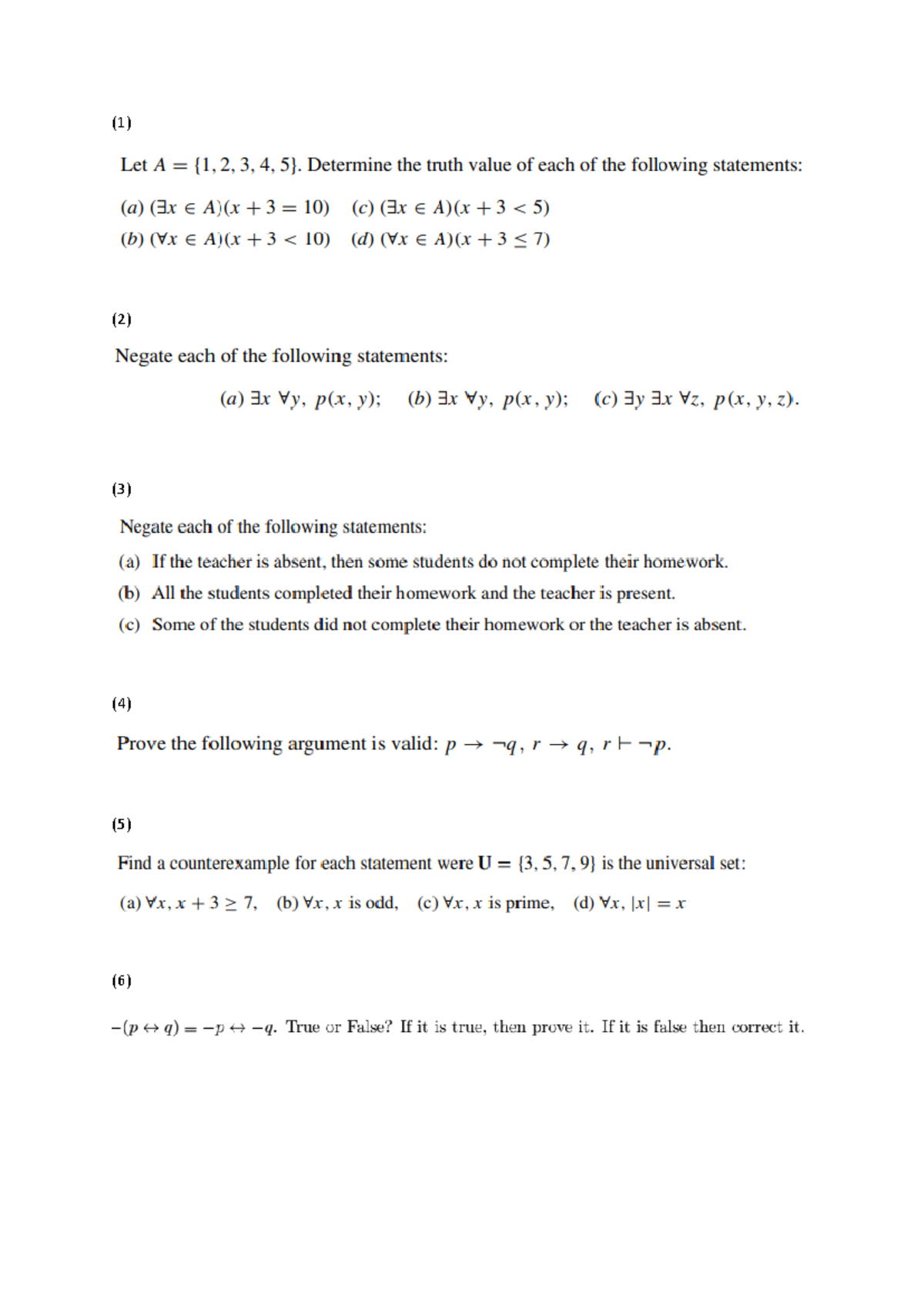 MAT101 Assignment-1: Truth Values, Negations, and Validity Proofs - Studocu