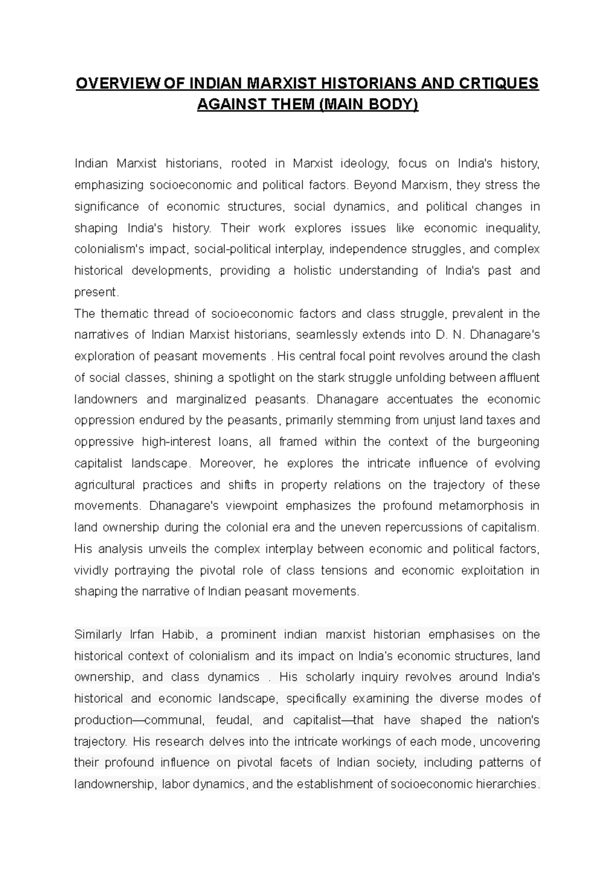 Overview of Indian Marxist Historians and Their Critiques (HIST 101 ...