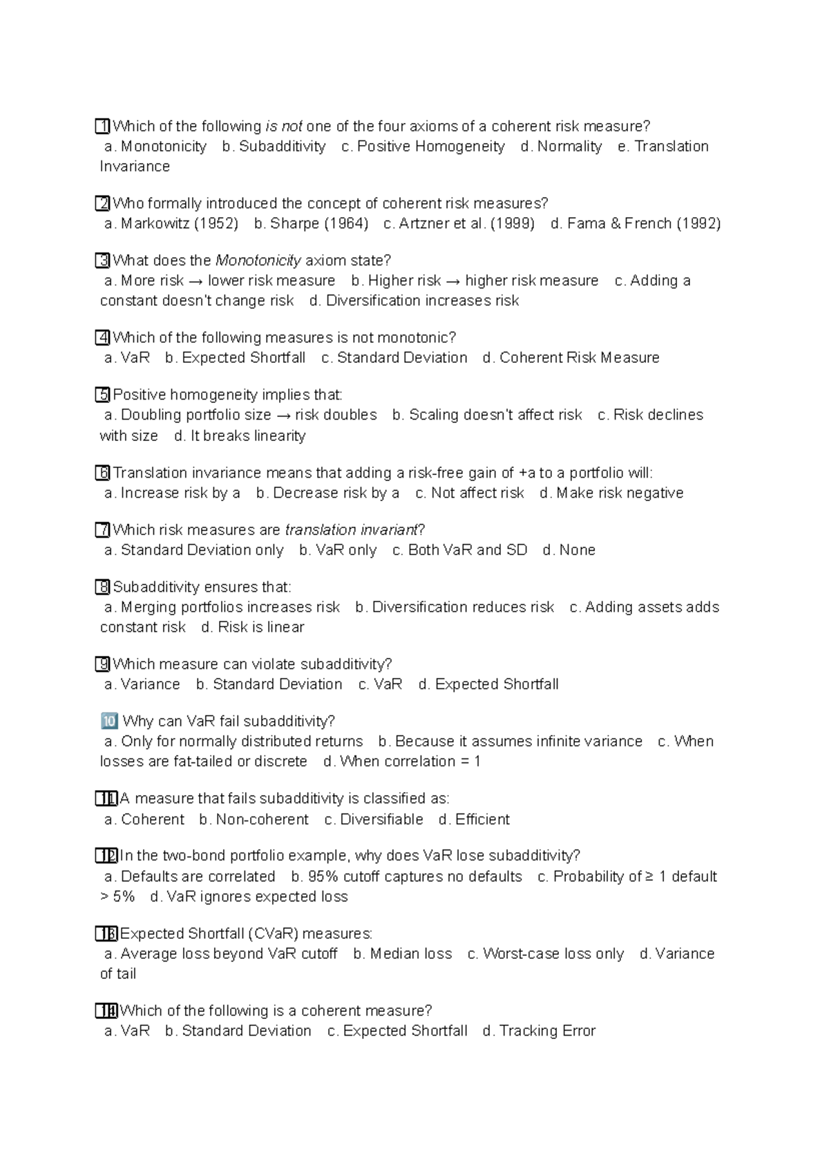 FRM Final Review: Coherent Risk Axioms and Measures - Studocu