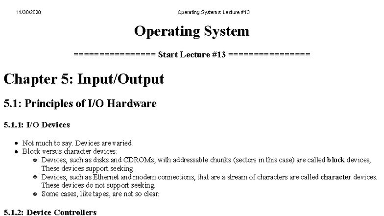 Operating Systems: Lecture Chapter 5 - I/O Management and Device ...