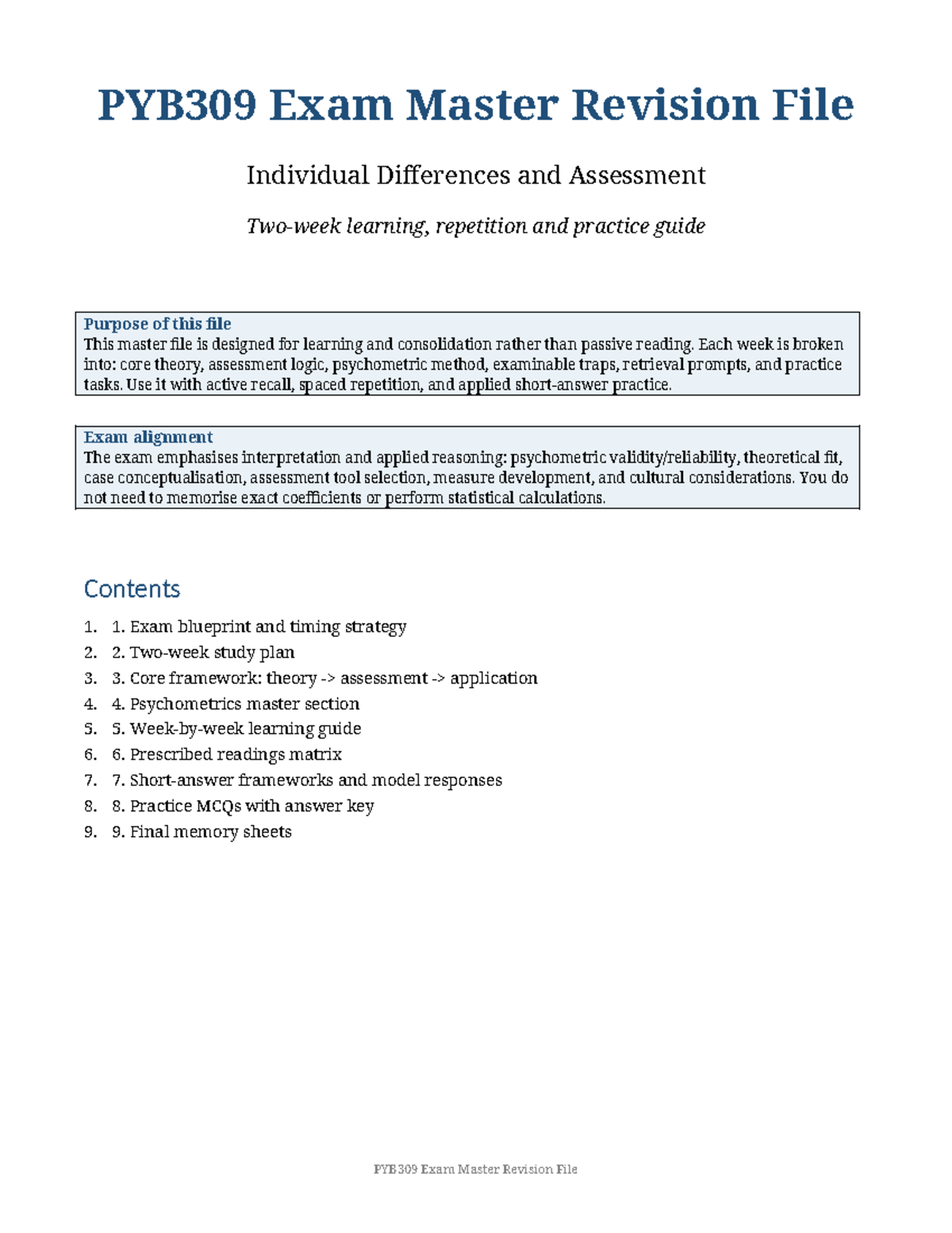 PYB309 Final Exam Master Revision Guide - Studocu