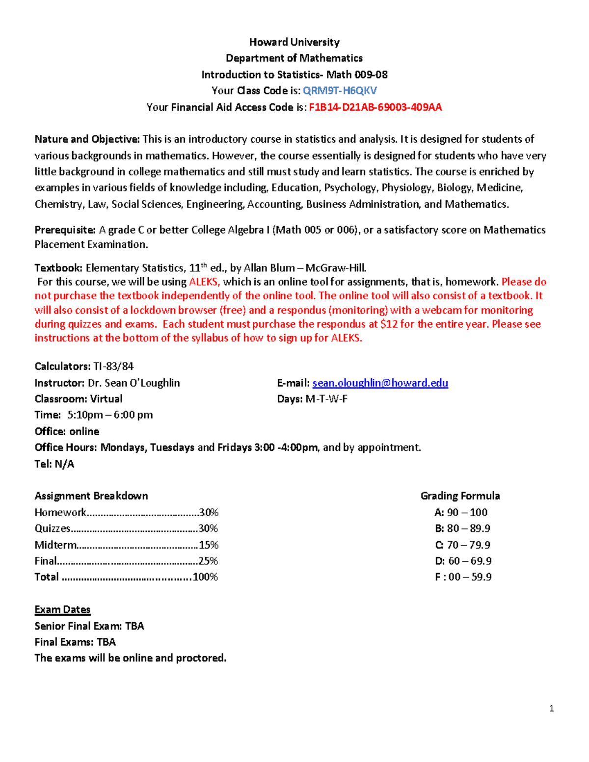 Statistics Math 009: Introductory Course Syllabus for Fall 2025 - Studocu