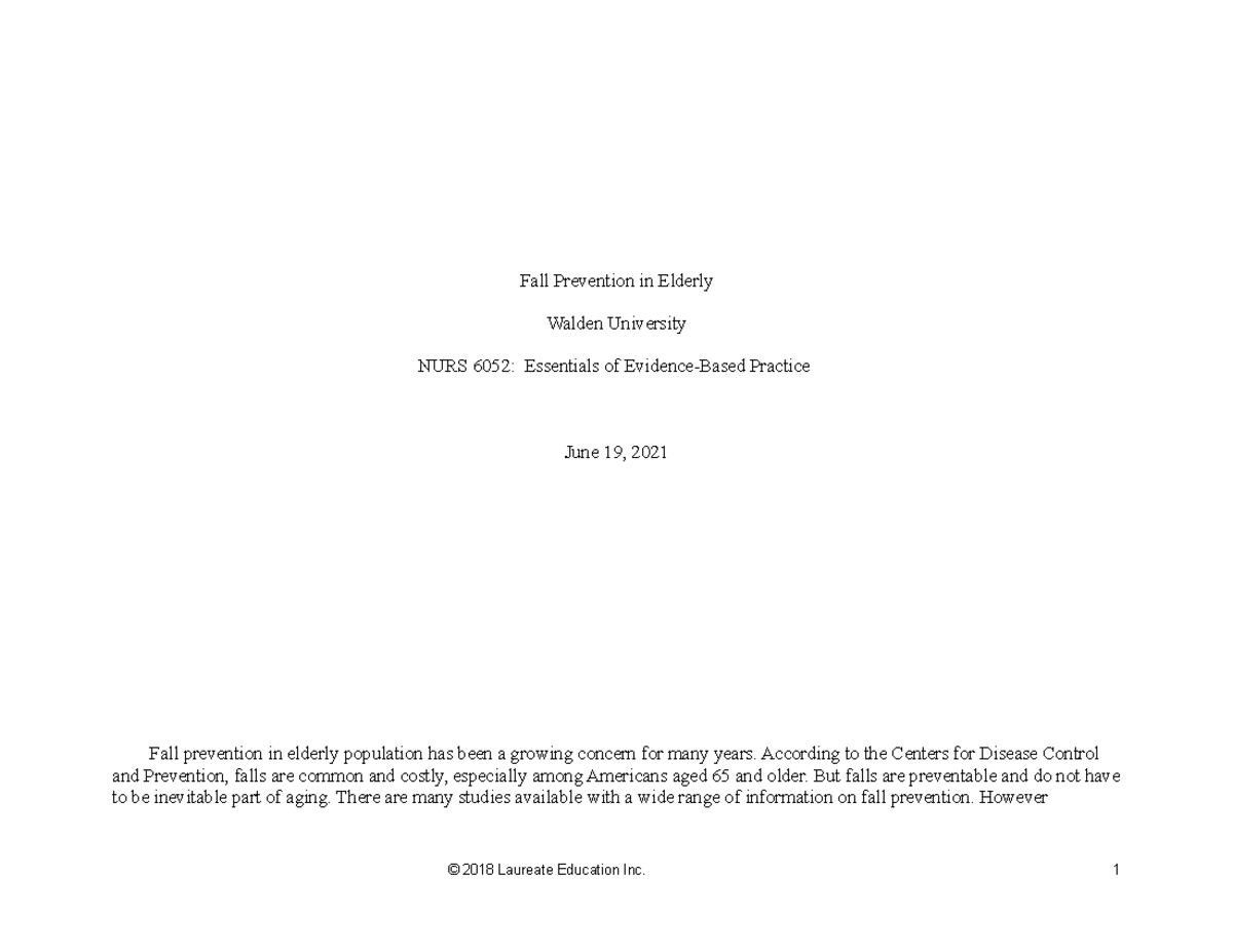 NURS 6052 - Week 3 Assignment: Evidence-Based Fall Prevention Matrix ...