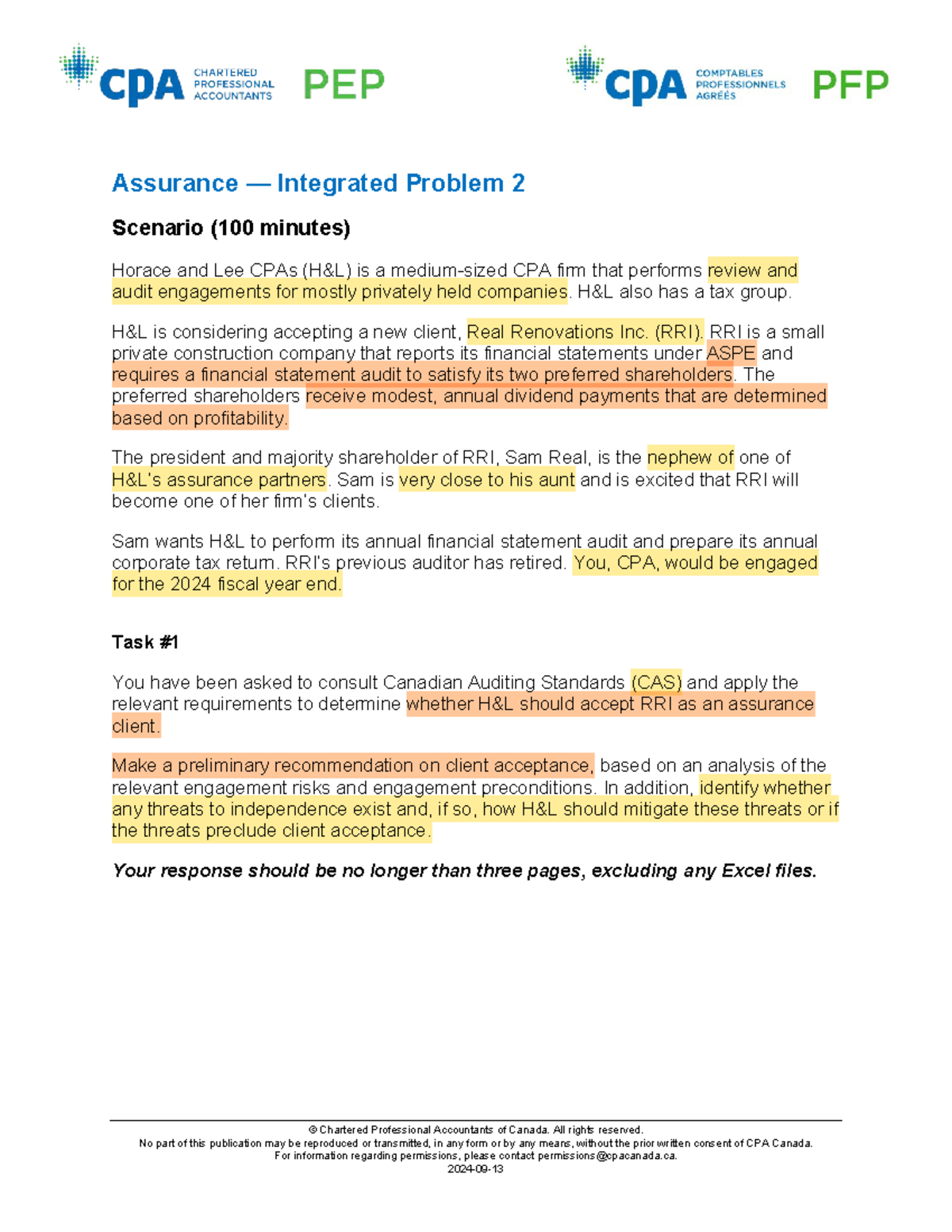 Assurance Integrated Problem 2: Client Acceptance & Audit Planning ...