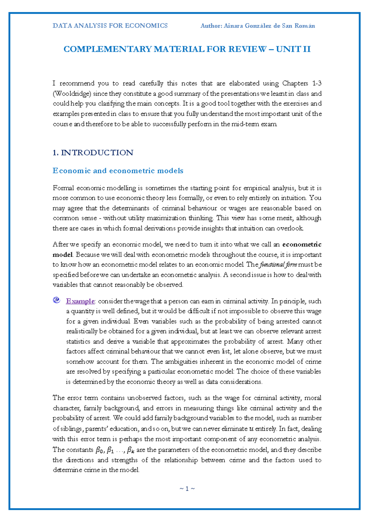 DATA ANALYSIS FOR ECONOMICS (ECO 101) - UNIT II REVIEW NOTES - Studocu