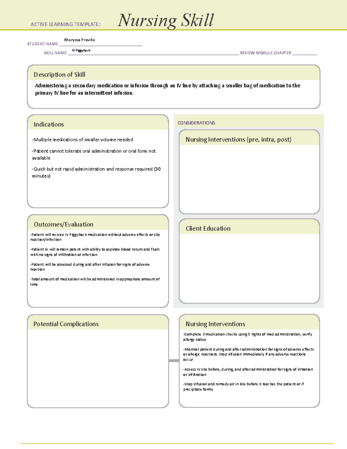 Active Learning Template: IV Piggyback Nursing Skill Overview - Studocu