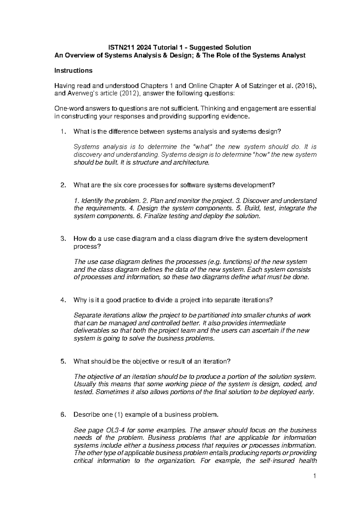 ISTN211 2024 - Tutorial 1 Suggested Solutions Overview & Key Concepts ...