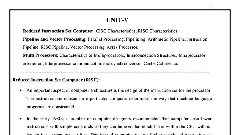COA UNIT-V: RISC vs CISC, Parallel Processing & Pipelining Concepts ...