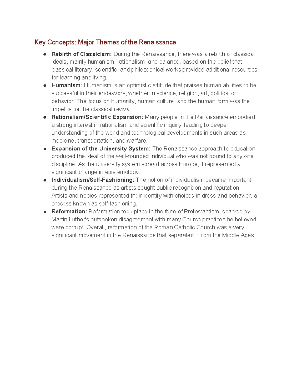 Renaissance Studies: Key Concepts and Themes of the Era - Studocu