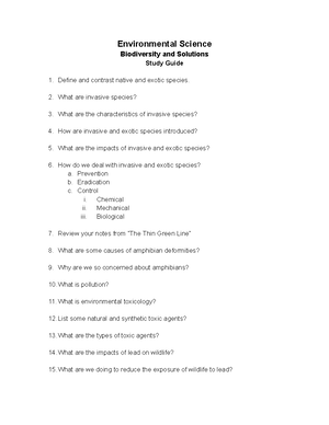 Biodiversity invasive and endangered species webquest 1 - Biodiversity ...