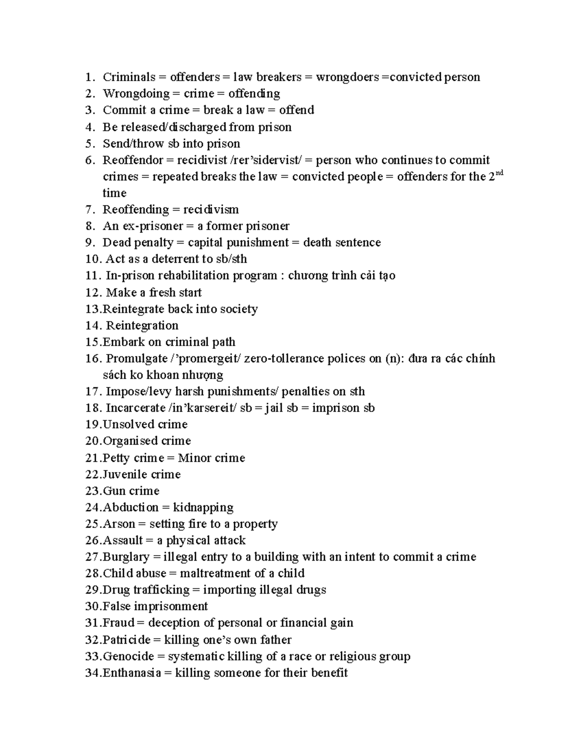 3- Crime & Punishment - Useful vocabs - Criminals = offenders = law ...