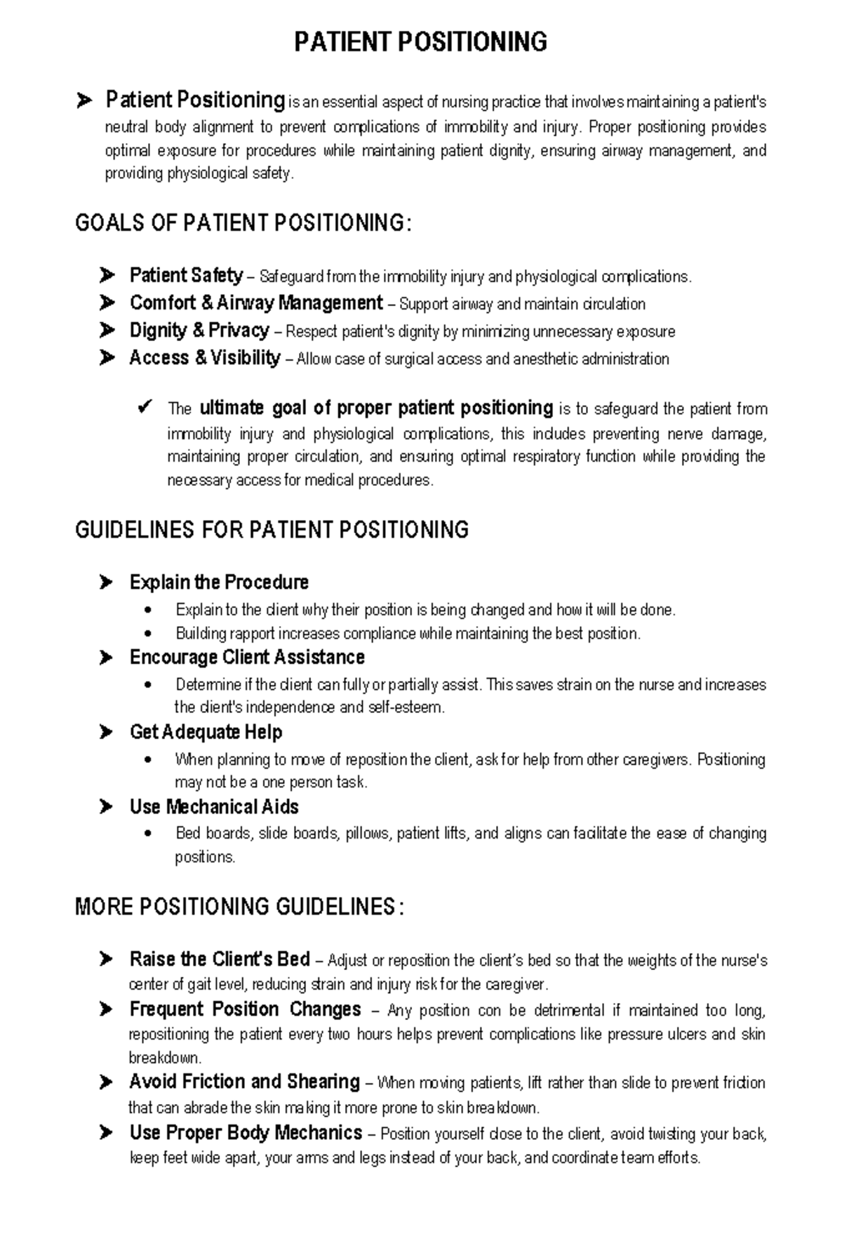NURS 101: Patient Positioning Guidelines for Safe Nursing Practice ...