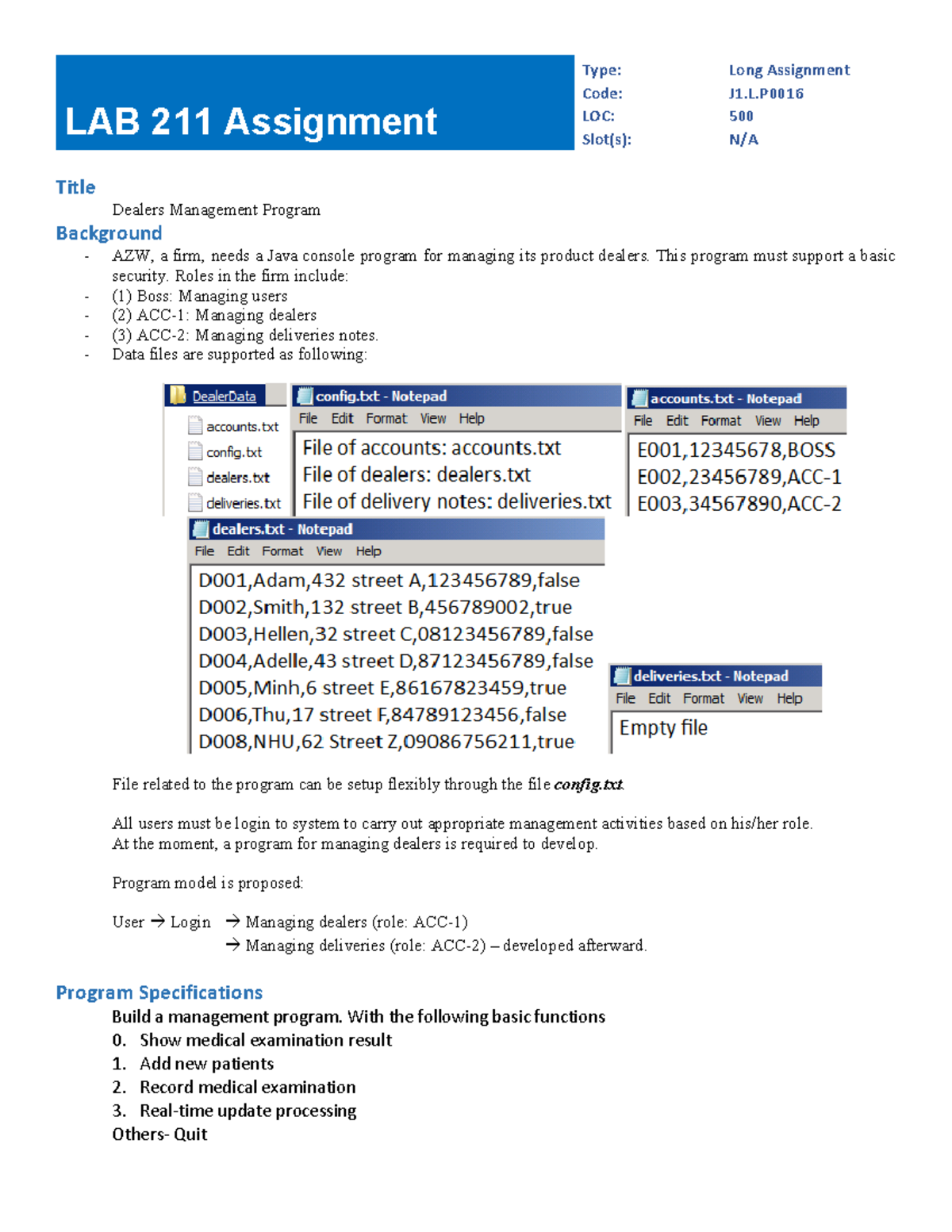 J1.L.P0016. Dealers Management Program- 500 - LAB 211 Assignment Type ...