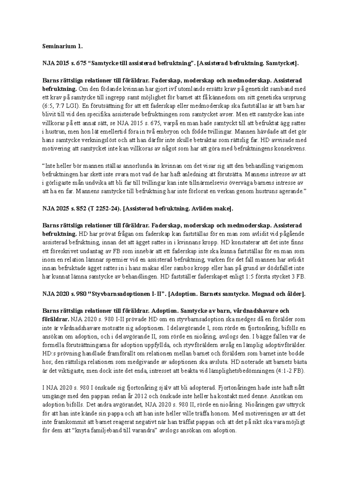 NJA 2015, 2020, 2025: Assisterad Befruktning & Barns Rättsliga ...