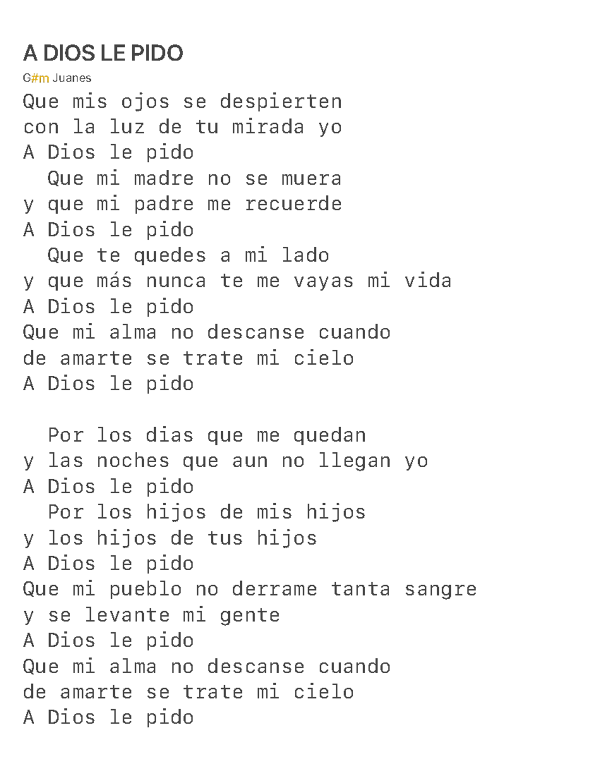 A DIOS LE PIDO - Análisis de la Canción de Juanes - Studocu