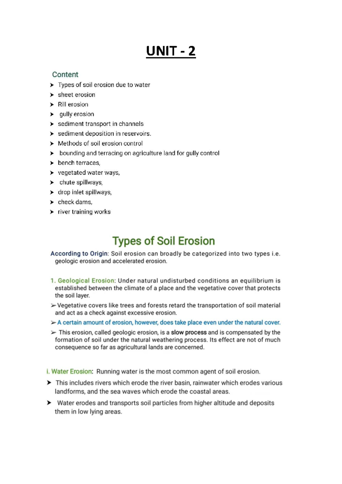 UNIT 2 - Types of Soil Erosion and Control Methods - Studocu