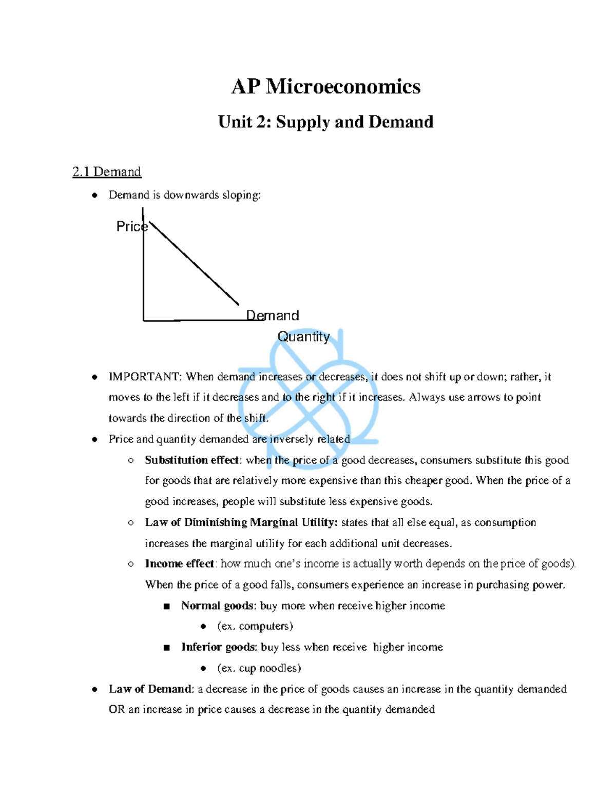 AP Microeconomics Unit 2: Supply and Demand Notes - Studocu