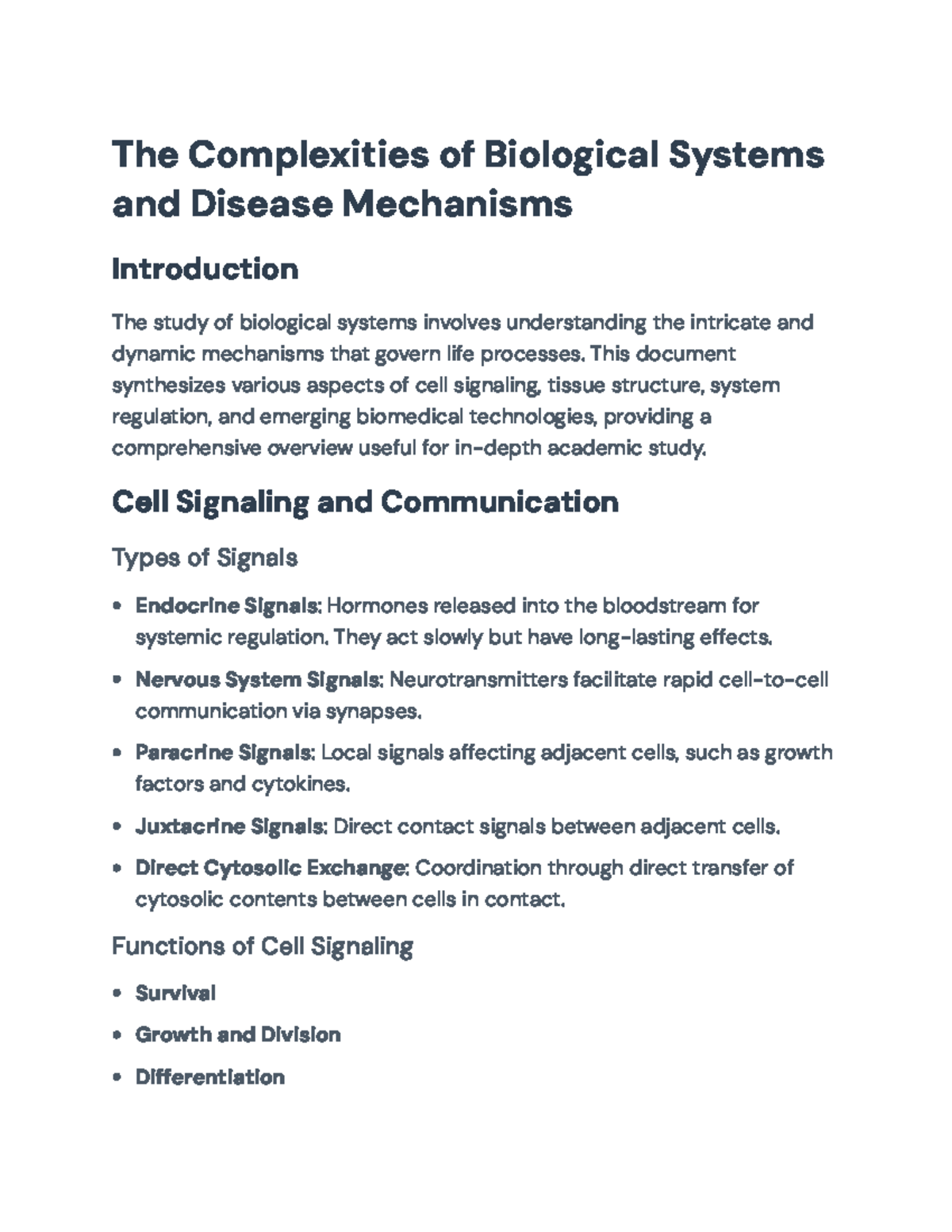 Complexities of Biological Systems and Disease Mechanisms Overview ...
