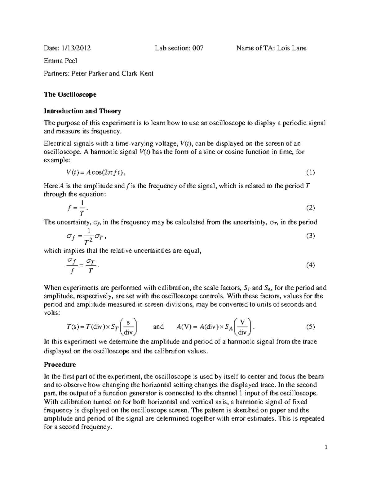 Lab Report on Oscillation: Learning Oscilloscope Use and Analysis - Studocu