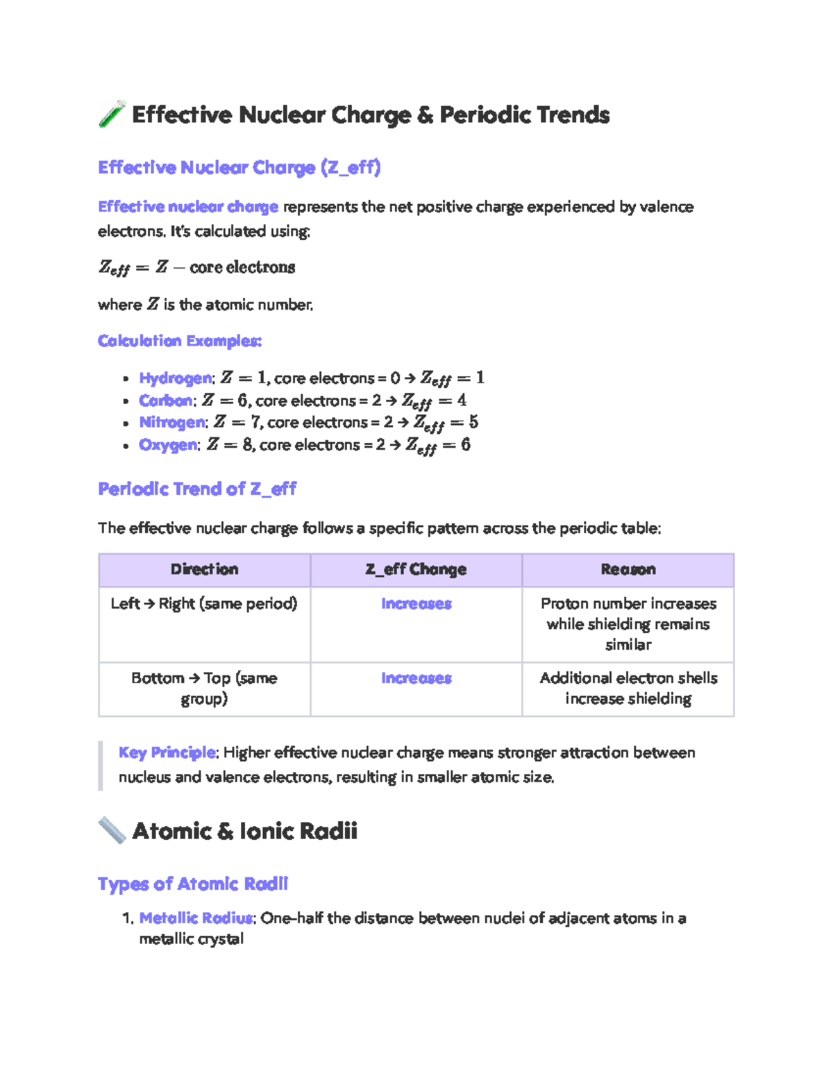 Effective Nuclear Charge and Periodic Trends (Chem 101) - Studocu