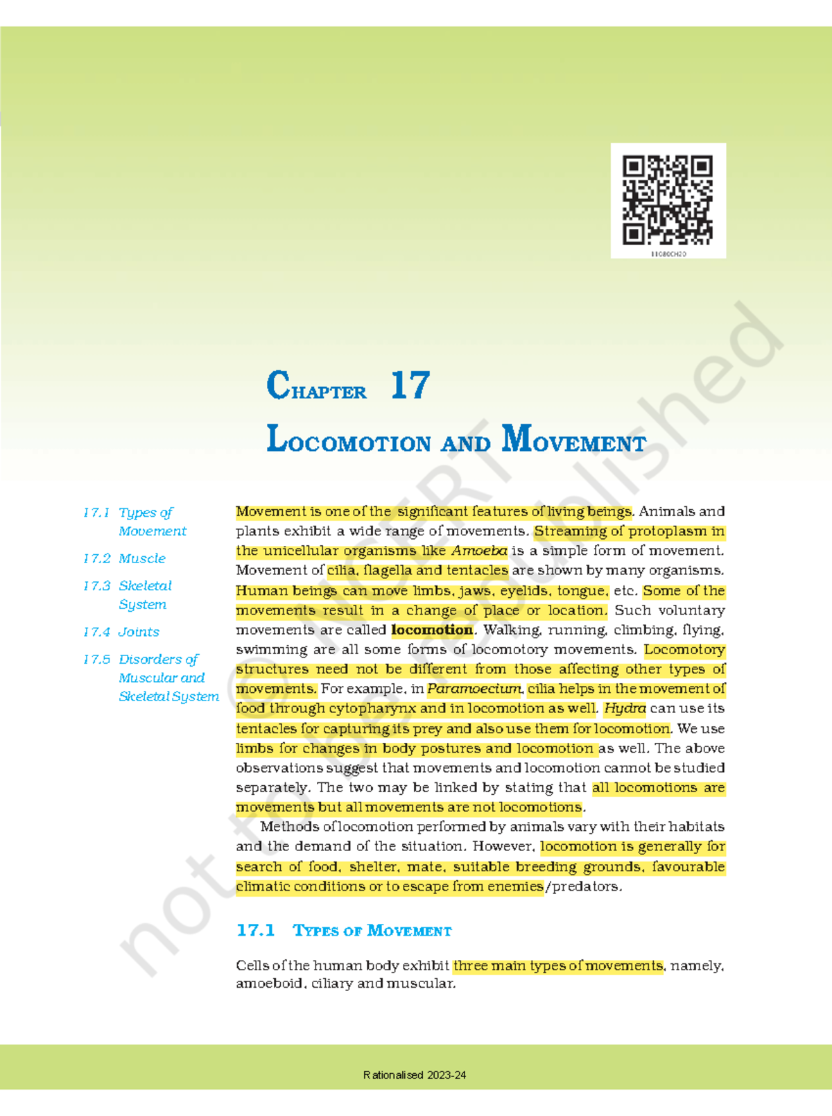 Biology 217: Chapter 17 - Locomotion and Movement Overview - Studocu