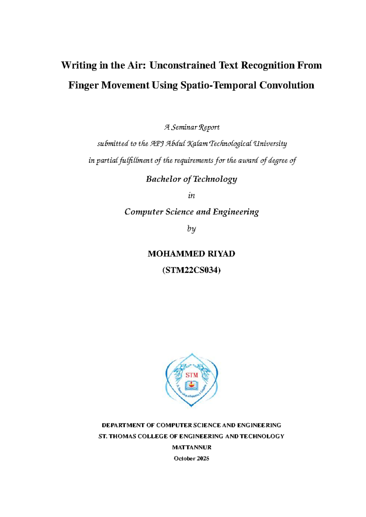 Seminar Report on Writing in the Air: Unconstrained Text Recognition ...