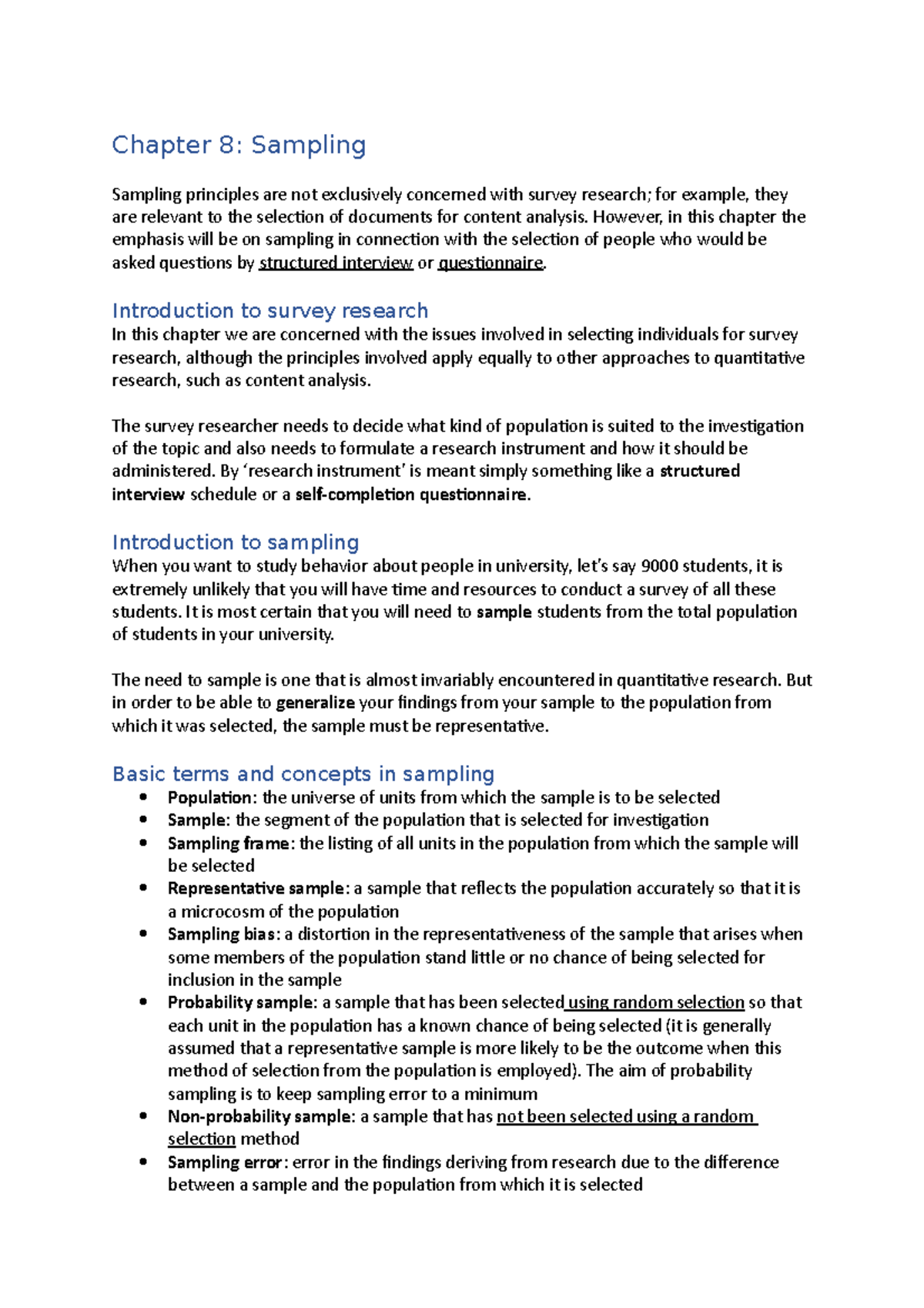 Chapter 8 - Sampling in Social Research Methods (Bryman) - Studeersnel
