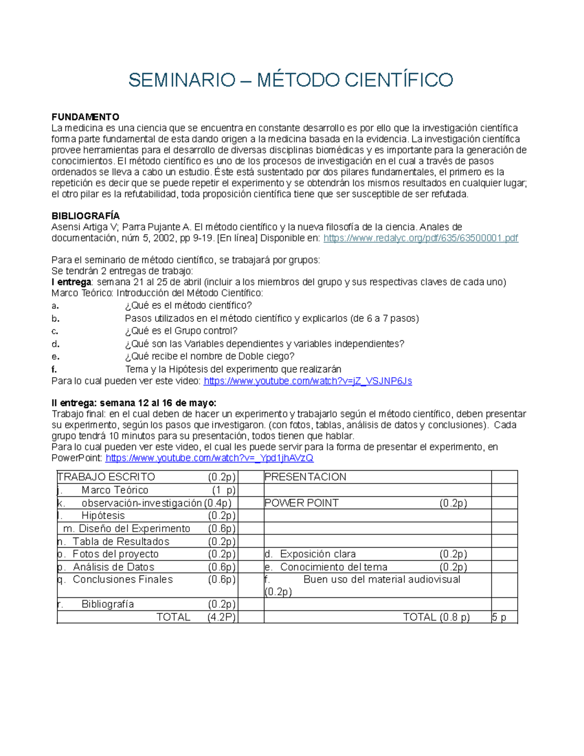 Proyecto Final: Seminario Método Científico (SEM 101) - Studocu