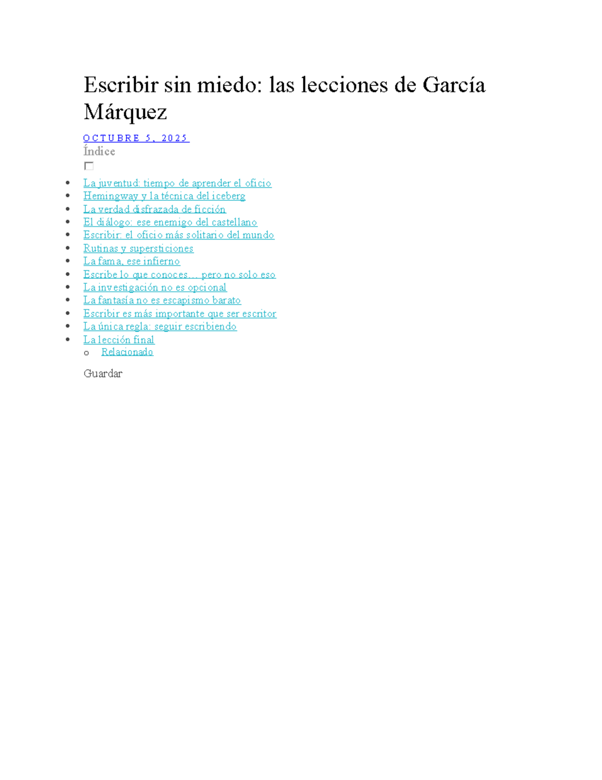 Escribir sin miedo: Lecciones de García Márquez sobre Literatura - Studocu
