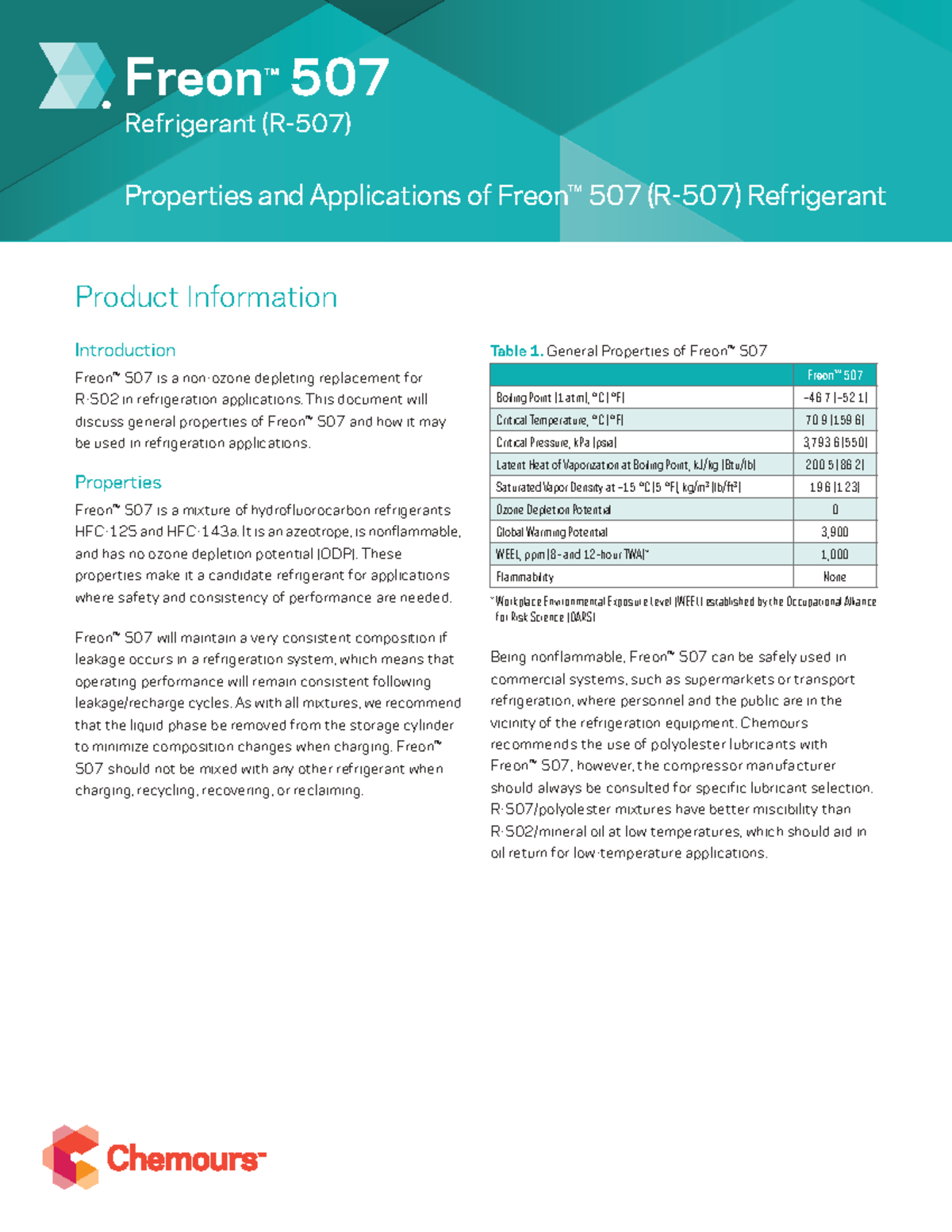 507 Refrigerant Properties and Applications Overview - Studocu