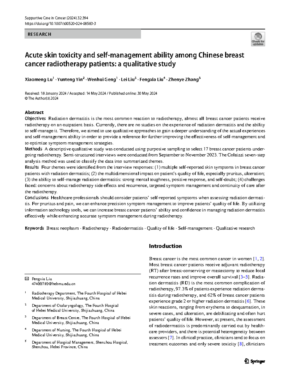 Qualitative Study on Acute Skin Toxicity in Breast Cancer RT Patients ...