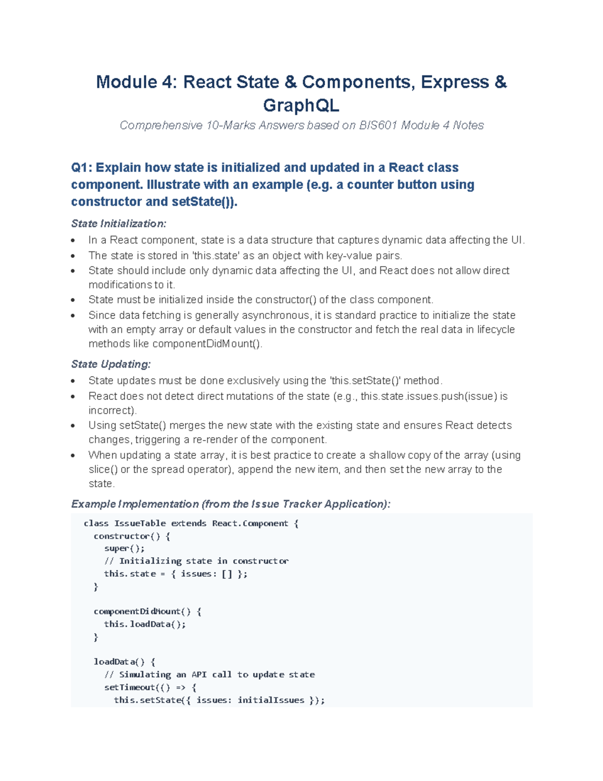 Module 4: BIS601 React State Components & GraphQL Insights - Studocu