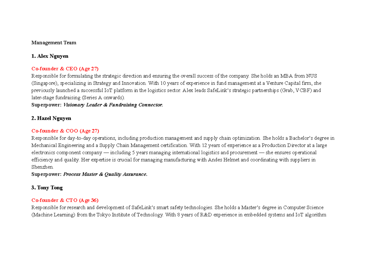 Management Team Overview - Group 5 (Strategy, Roles & Compensation ...