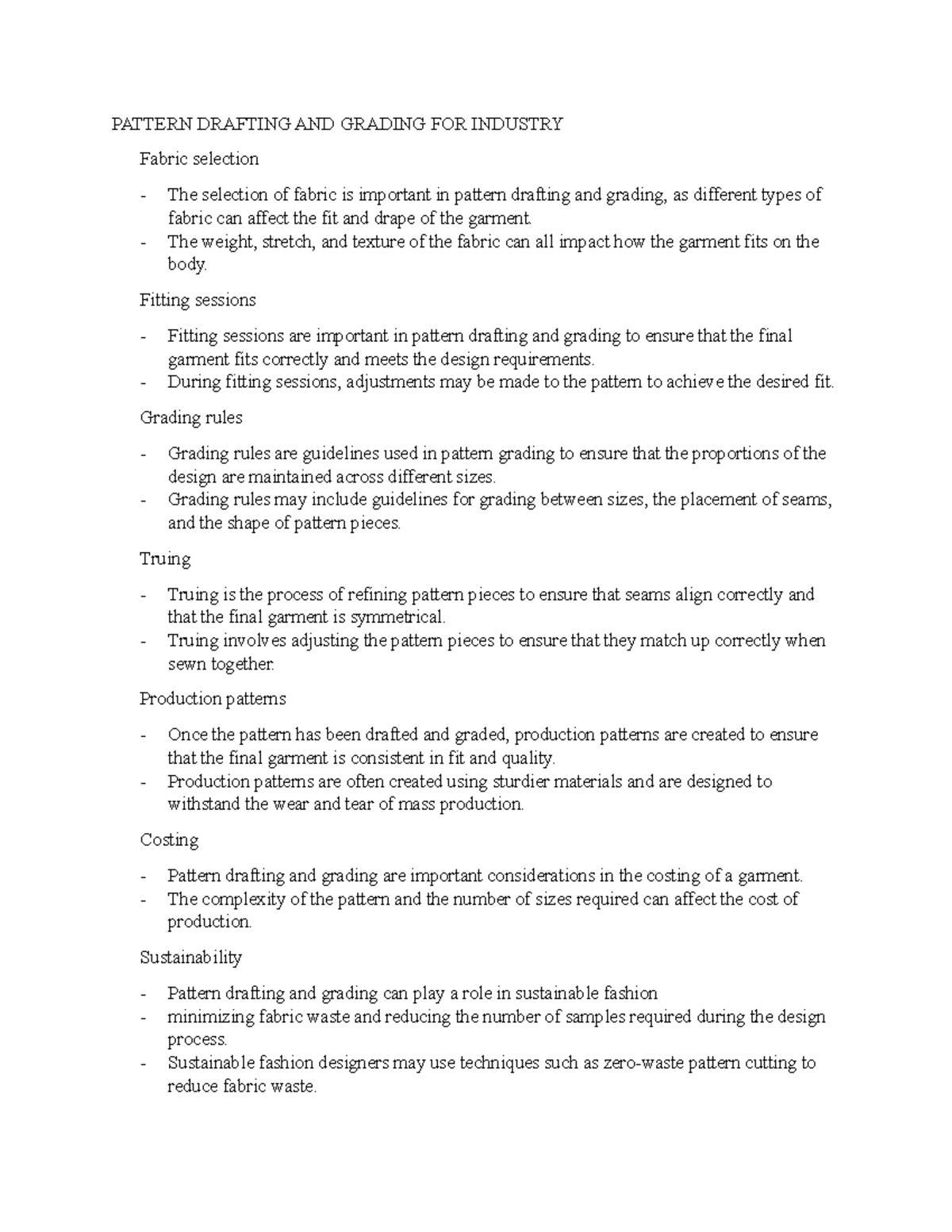 Pattern Drafting AND Grading FOR Industry Notes 2 - PATTERN DRAFTING ...