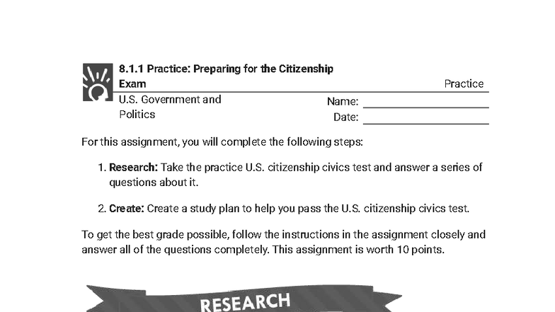 8.1.1 Practice: Study Plan for U.S. Citizenship Exam Prep - Studocu