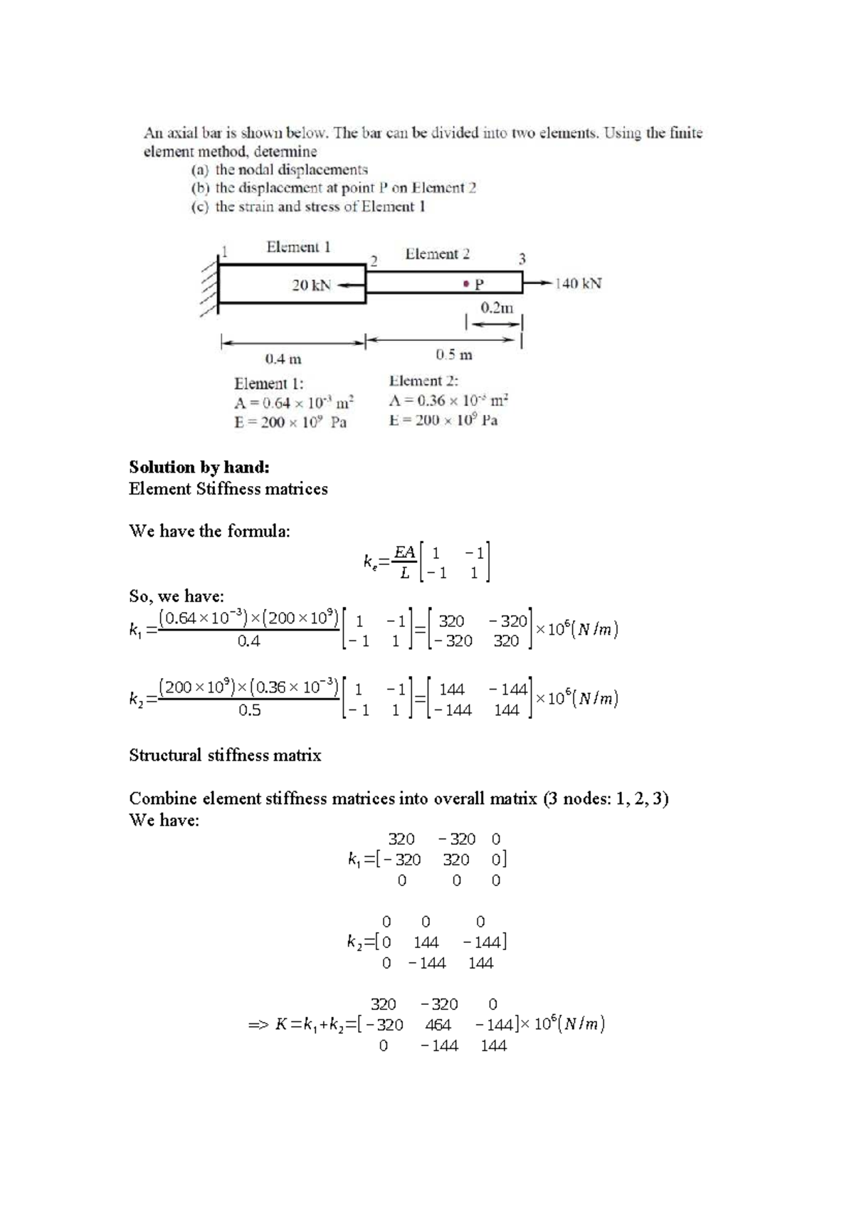 Element 2 Analysis - Stiffness Matrix & Nodal Displacements - Studocu