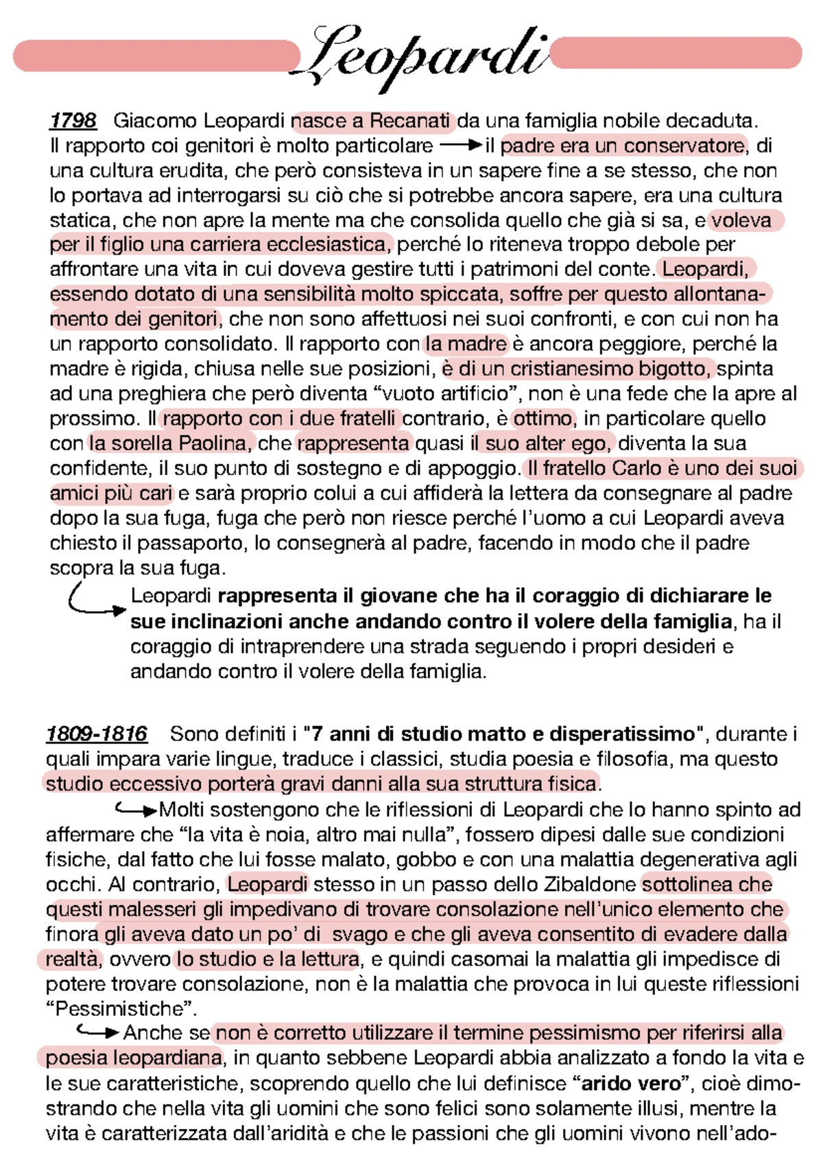 Leopardi - temi, collegamenti e analisi - GIACOMO LEOPARDI 1798- 1. La ...