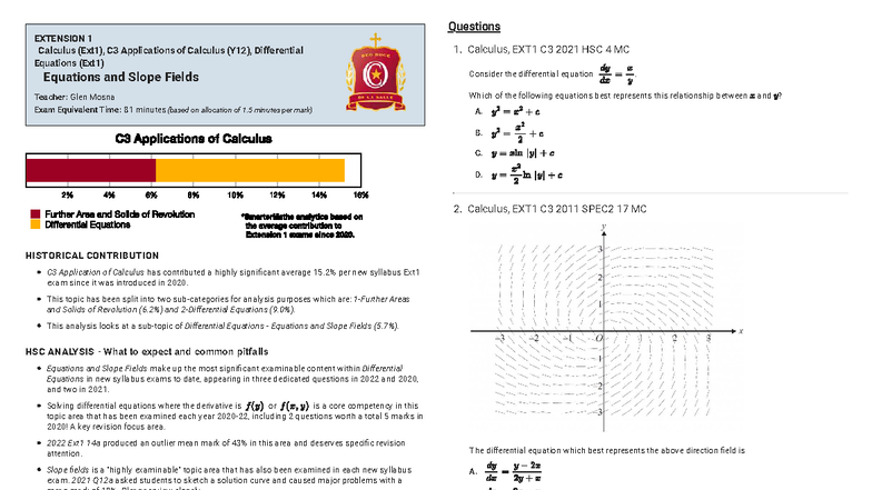 Differential Equations & Slope Fields - HSC (EXT1) Study Guide - Studocu
