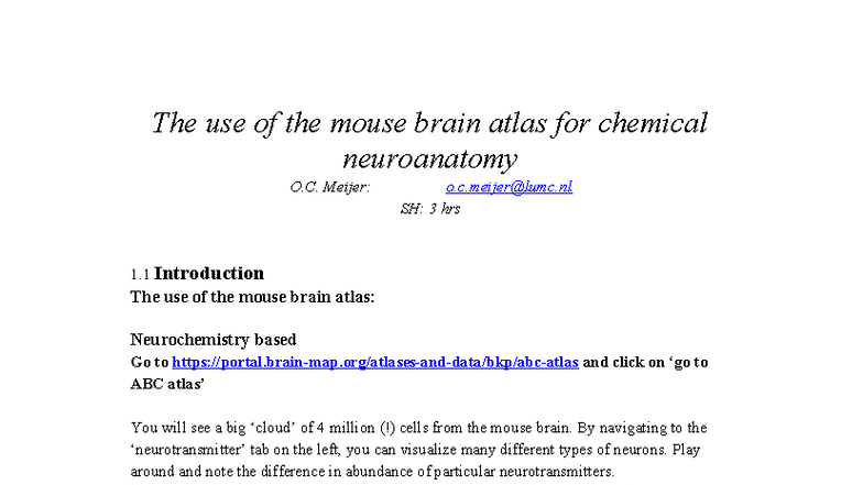 Self Study Assignment: Mouse Brain Atlas in Chemical Neuroanatomy (SH ...