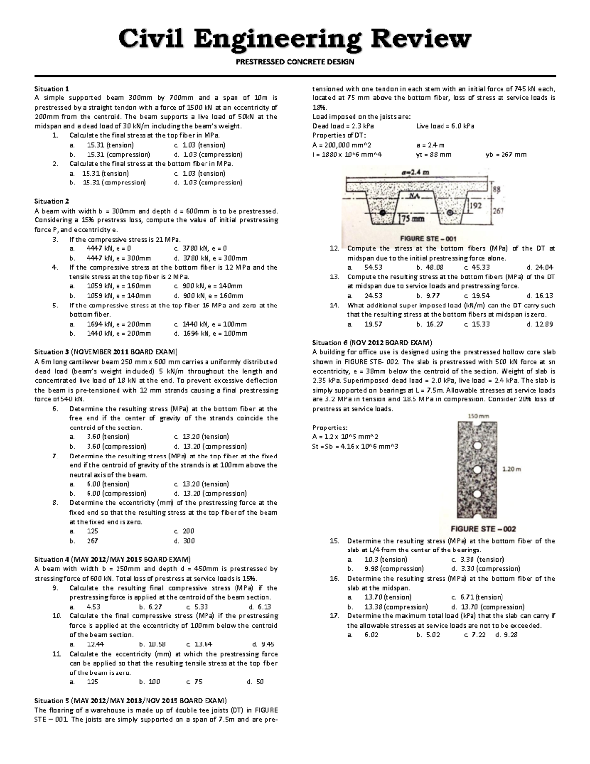 Civil Eng 101: Prestressed Concrete Design Review & Board Exam Problems ...