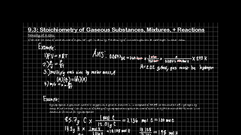 9.3 Stoichiometry of Gases: Density, Molar Mass & Partial Pressures - Studocu