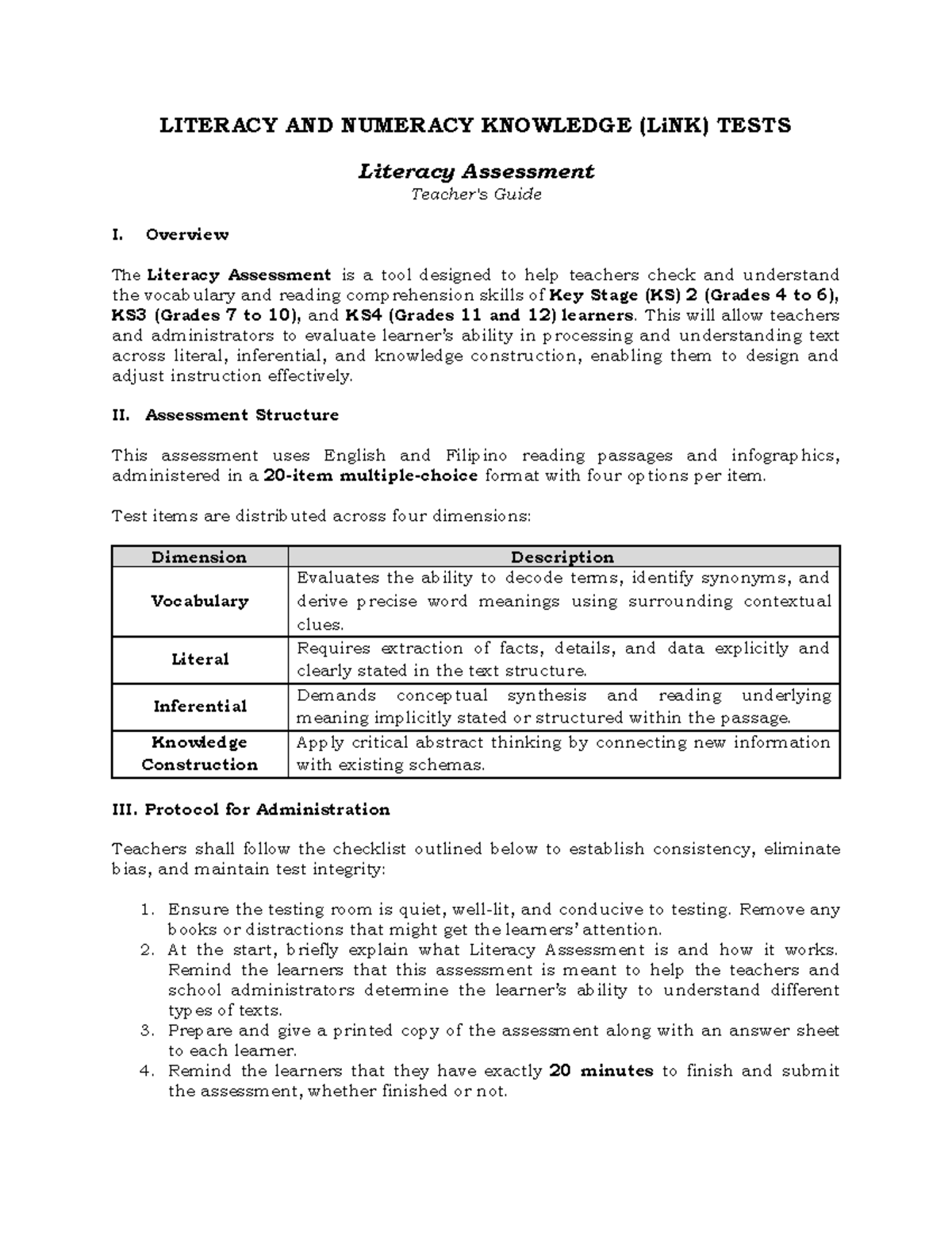 LiNK Tests: Literacy Assessment Guide for KS2 to KS4 - Studocu