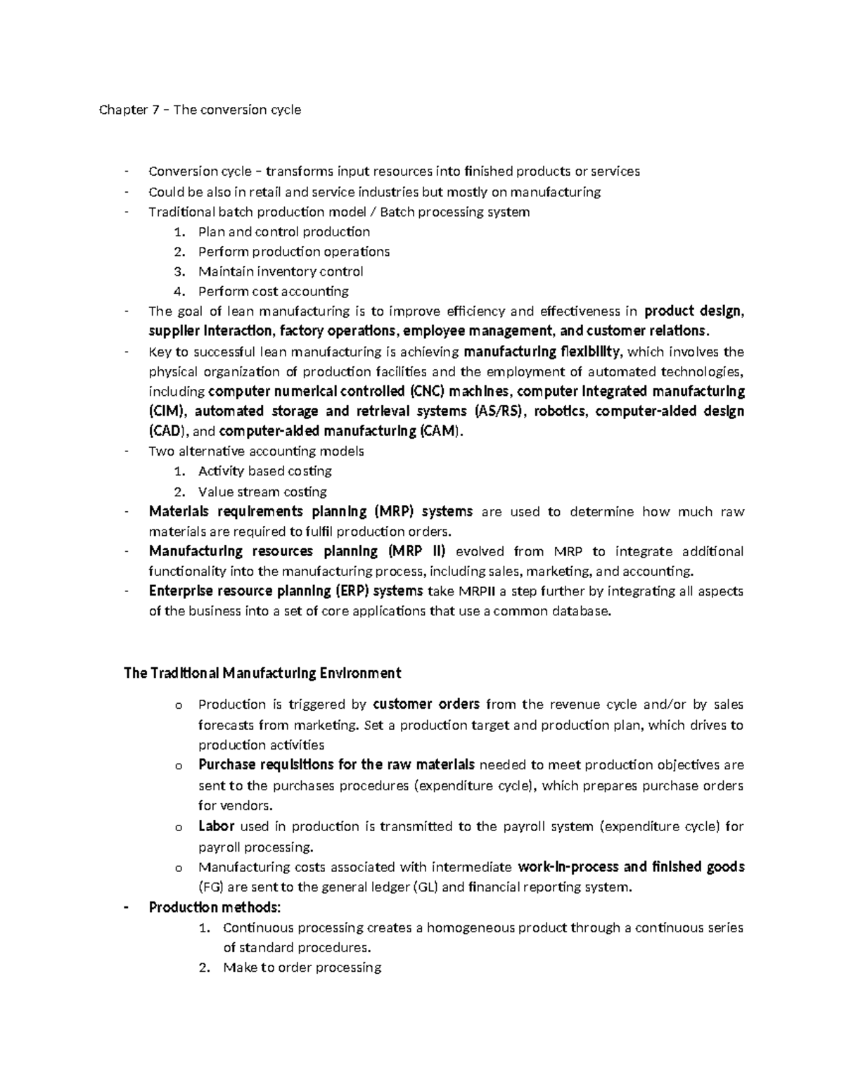 AIS Chapter 7: The Conversion Cycle in Manufacturing Processes - Studocu