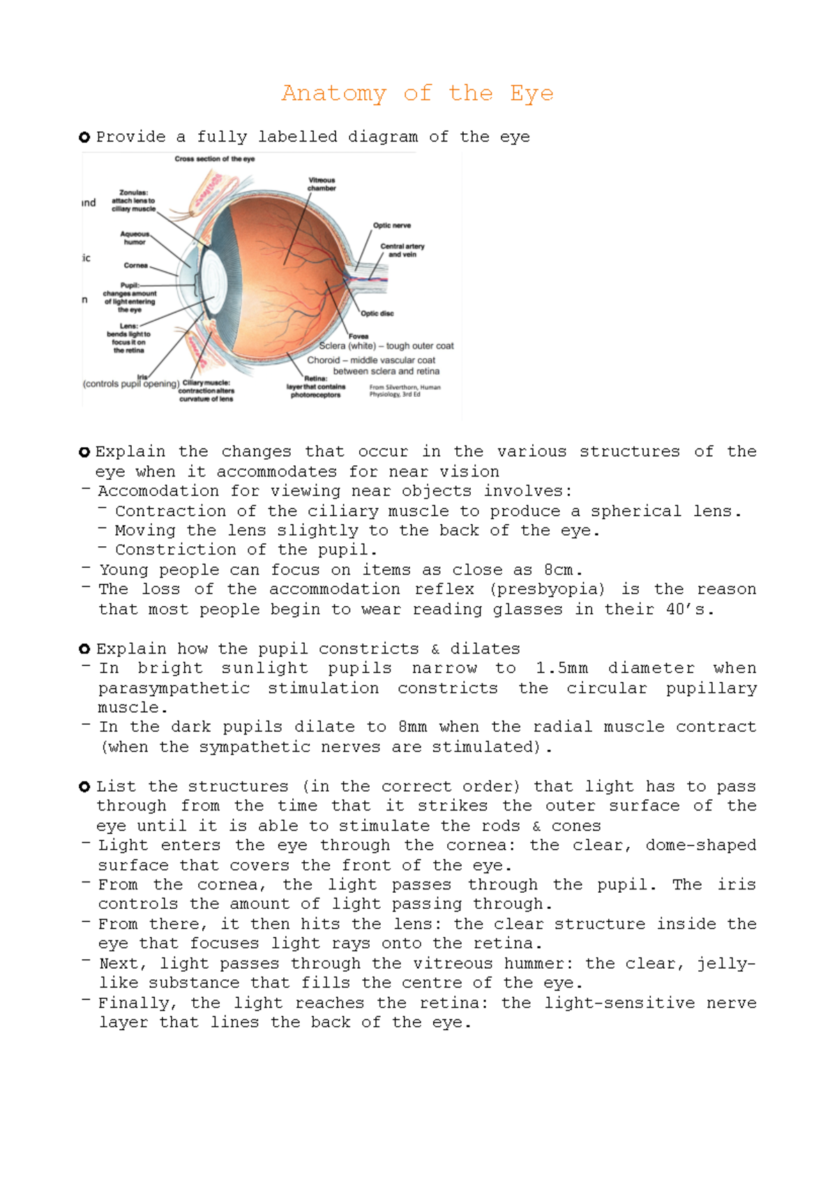 Anatomy of the eye - Summary based on learning outcomes - Anatomy of ...